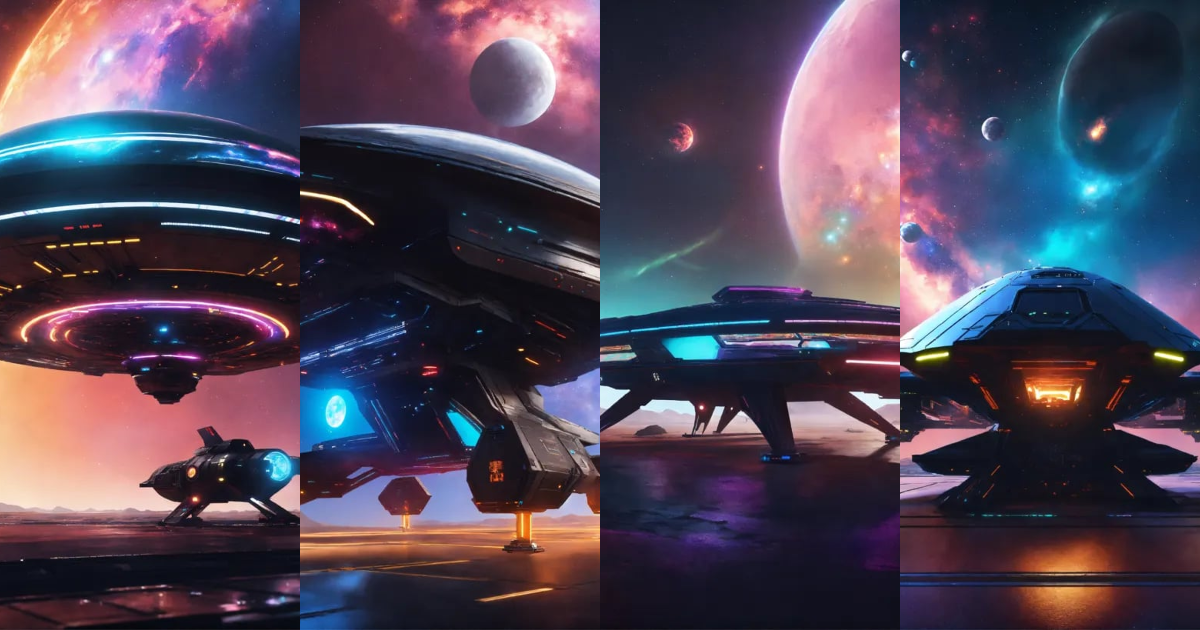 Lexica - Small Dark futuristic alien speeder craft docked in a space ...