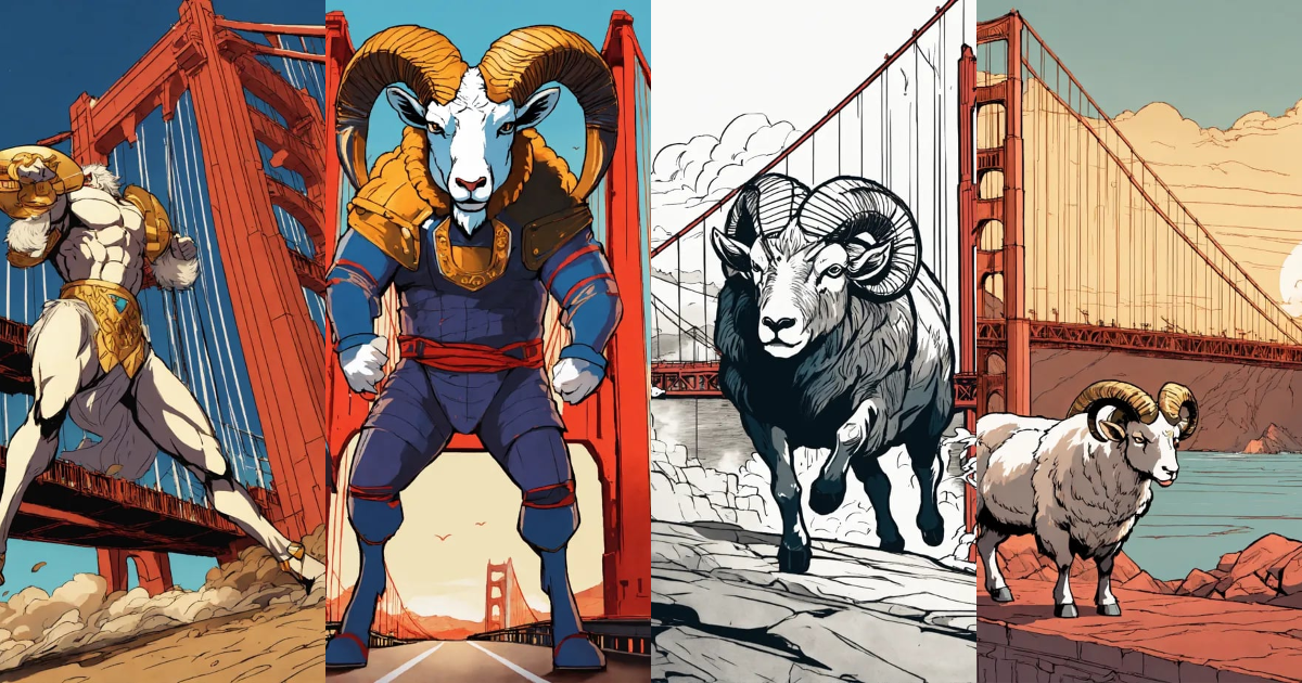 Lexica - An angry Ram punching the Golden Gate Bridge manga