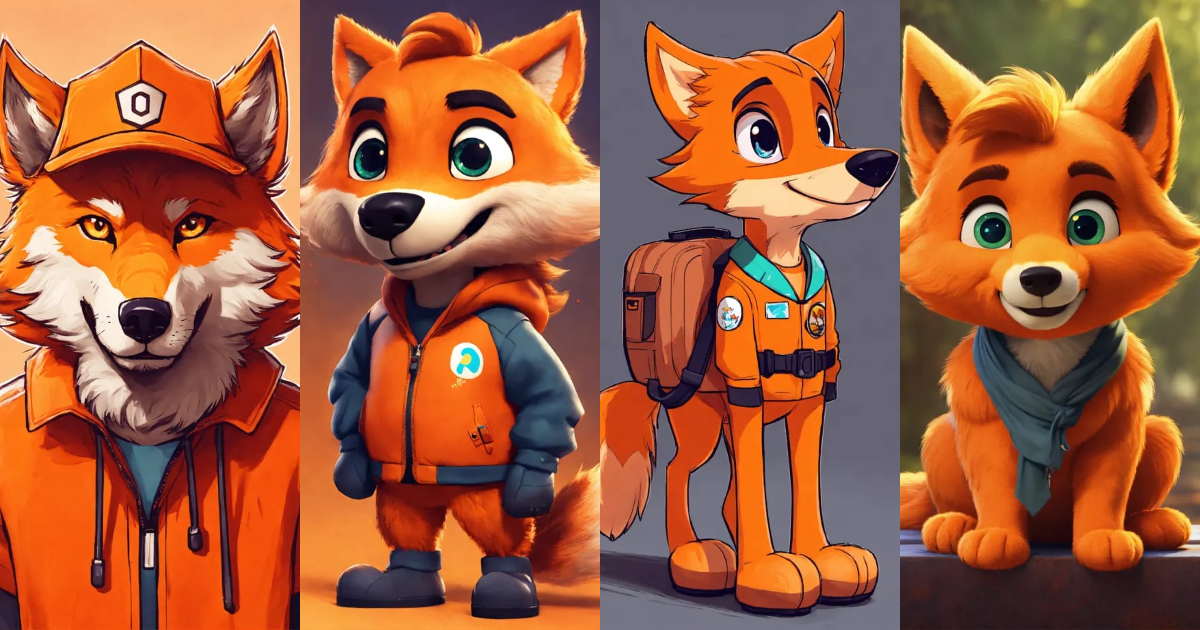 Lexica - A cute orange wolf mascot in pixar style