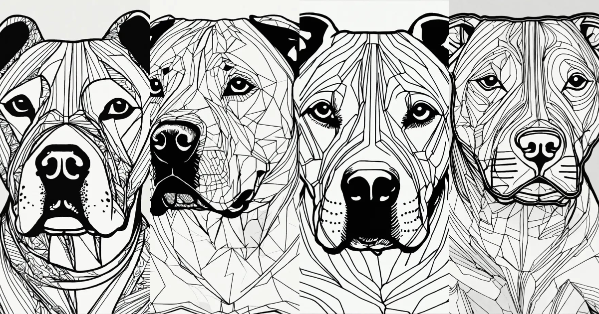 Lexica - Black and white bold line drawing, pit bull, lines, white ...