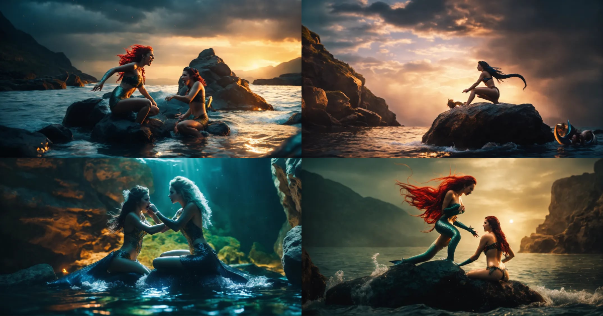 Lexica - Create a 4k detailed photo of two evil sleek mermaids fighting ...