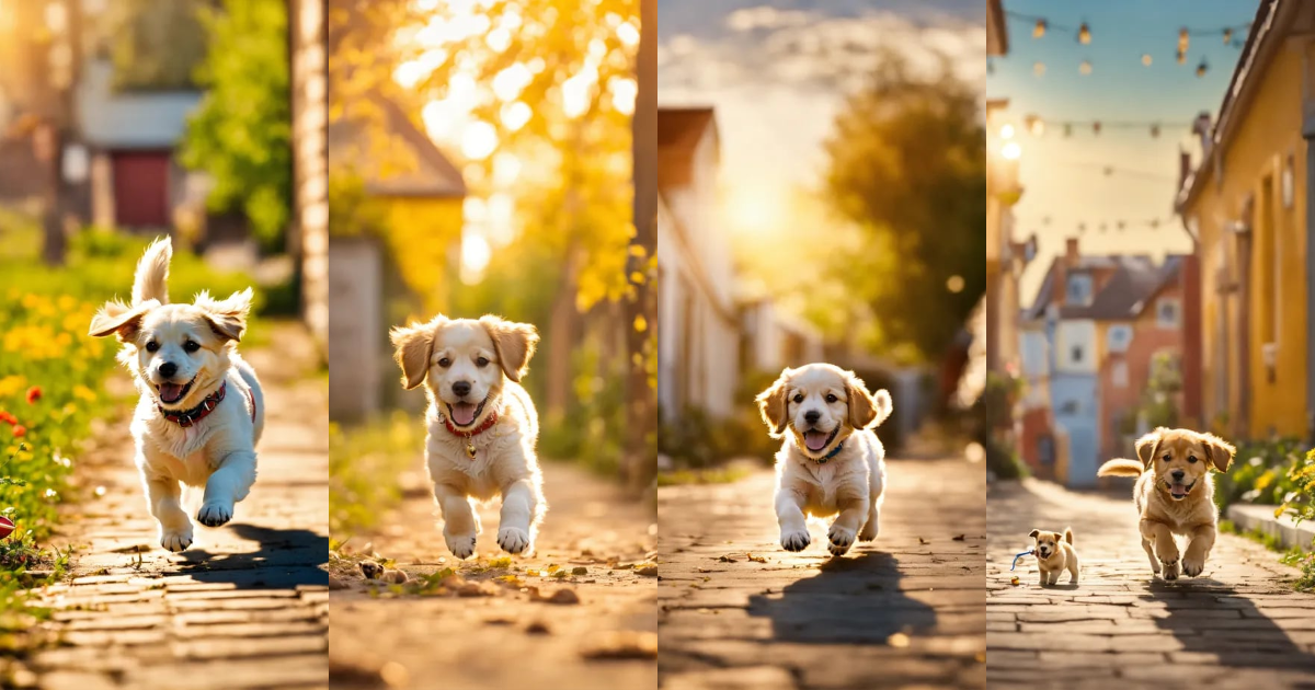 Lexica - A small town scene with A LOST PUPPY. PUPPY PLAYING WITH ...