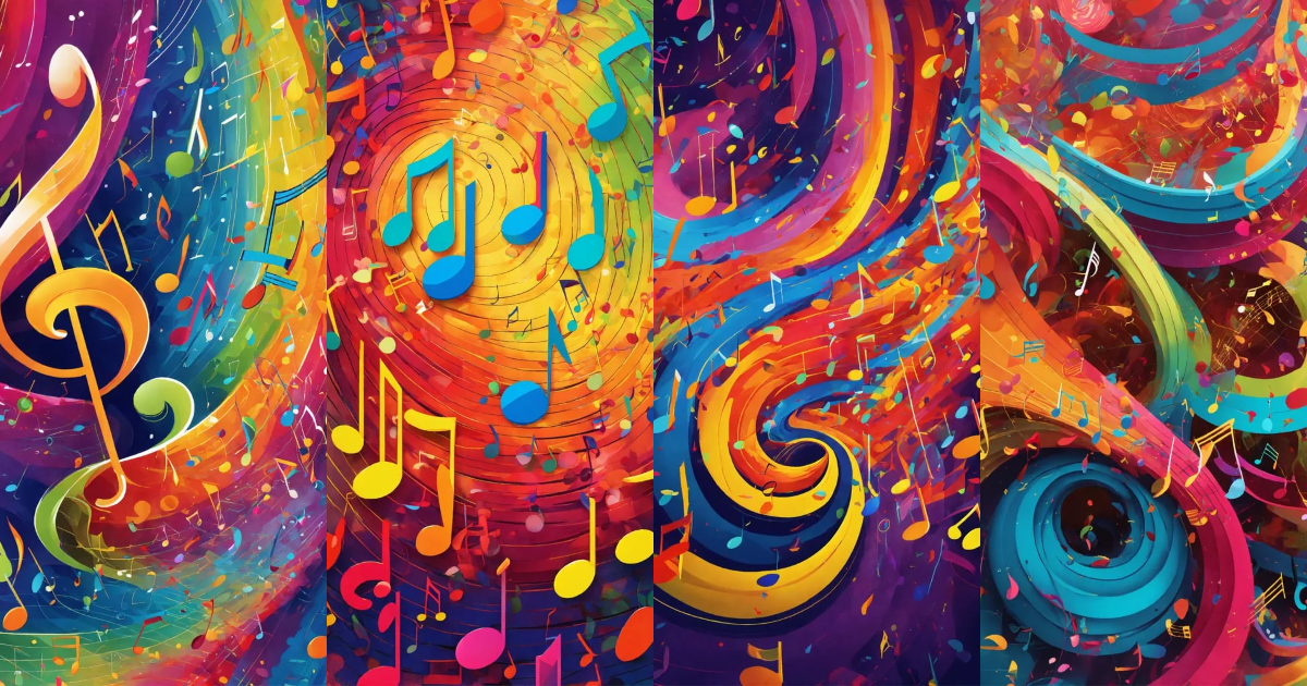 Lexica - Bright, swirling music notes transforming into colorful ...