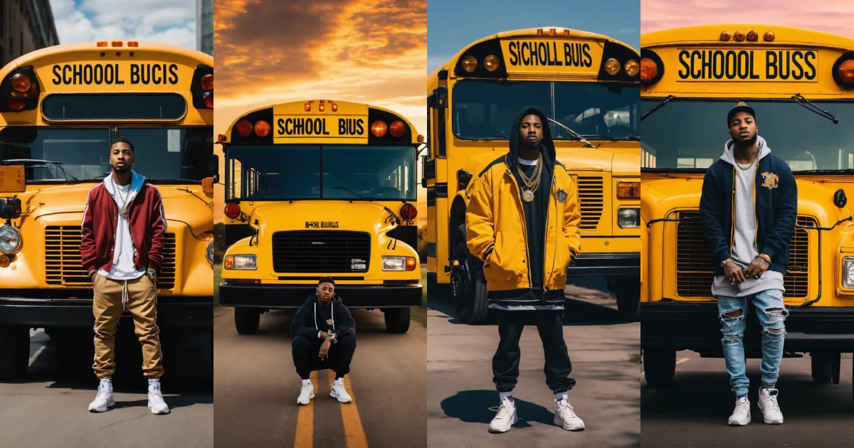 Lexica - Picture of rapper with school bus, 8k