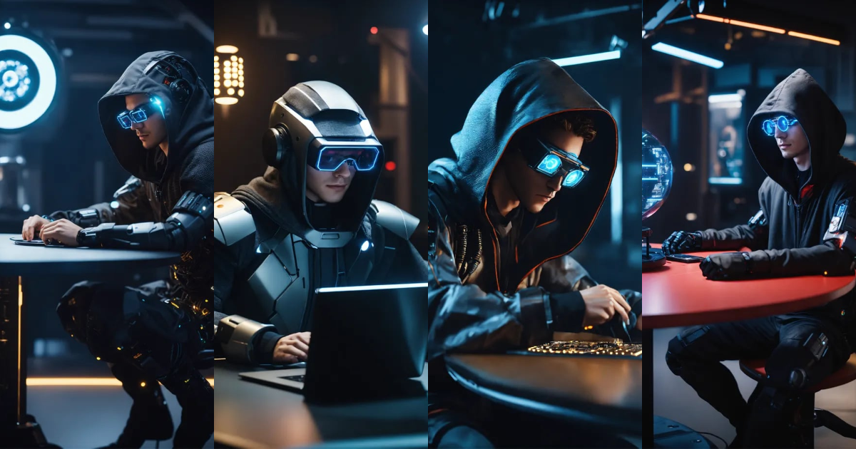 Lexica - Nerdy 25 year old male cyborg hacker wearing futuristic ...