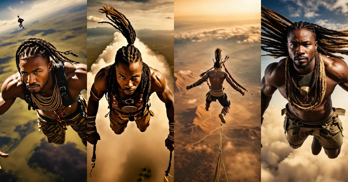 Lexica - Dramatic aerial photograph of a muscular African warrior with ...