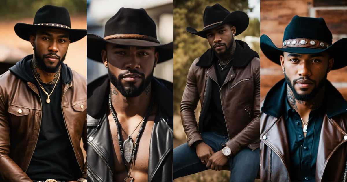 Lexica - Handsome black male, cowboy, low beard, light eyes, chocolate ...
