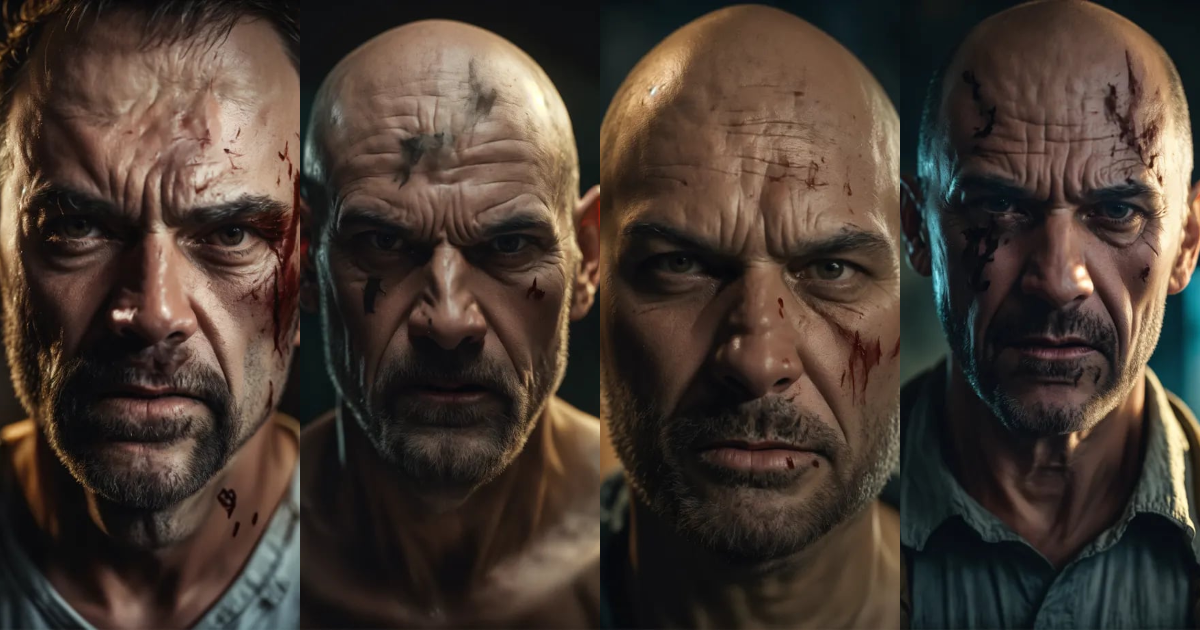 Lexica - A portrait of a creepy 45 years old man, few hairs on the head ...