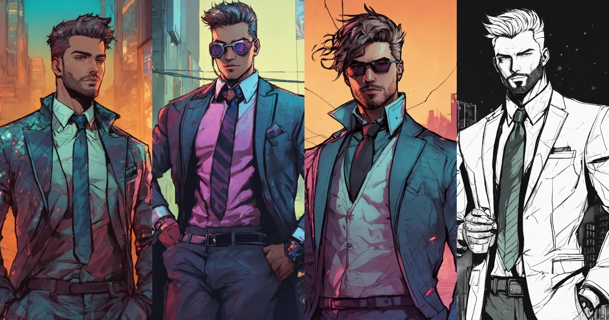 Lexica - A cyberpunk male handsome and fancy business man Gritty hand ...