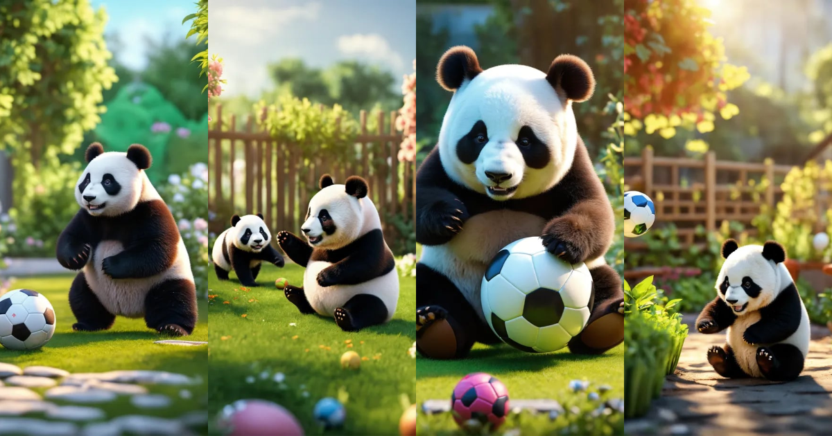 Lexica - 3d image of a little panda playing football with his mother in ...