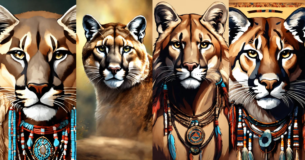 Lexica - A male mountain lion in native american style realistic