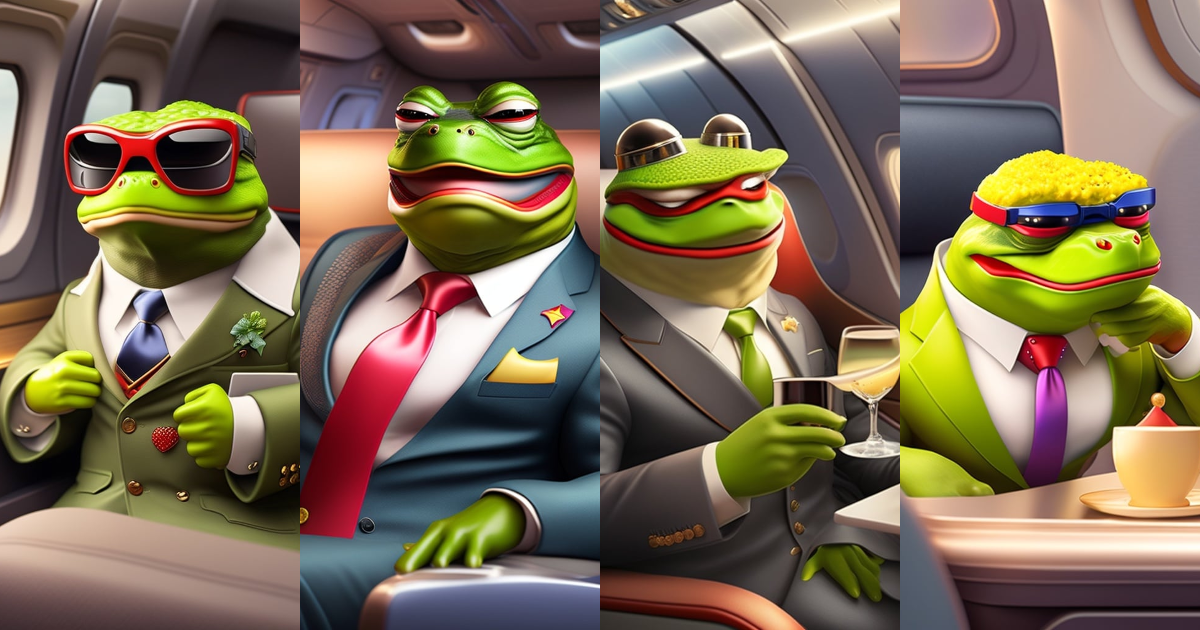 Lexica - Pepe the frog meme in business class, sipping champaign, very ...