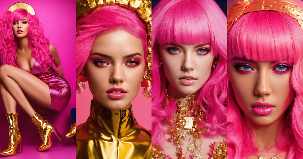 Lexica - Hot Gold Full Body Pink Gold Hot Pink Hair, Hot Pink Hair, Hot Pink Eyes, Hot Pink Hair ...