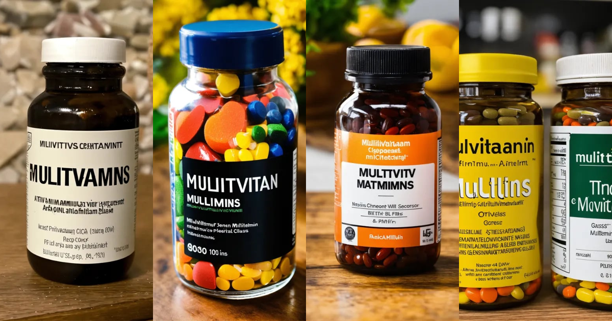 Lexica - A photo of a bottle of multivitamins. The bottle is made of ...