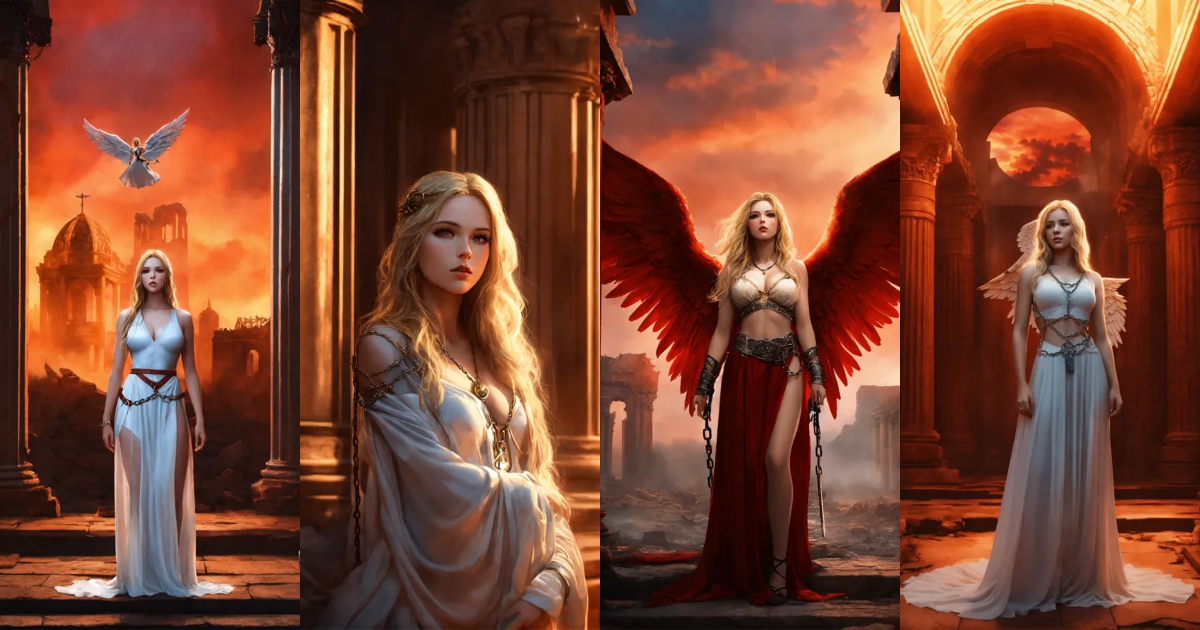 Lexica - Captive bound angel, front facing beautiful blonde hair female ...