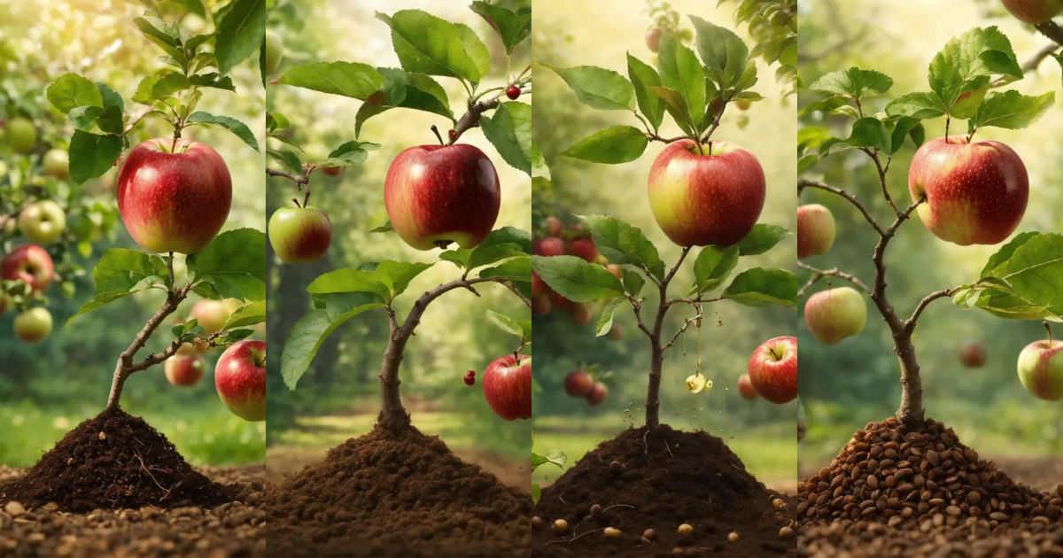 Lexica - The pictured growing process of an apple from a seed to a tree ...