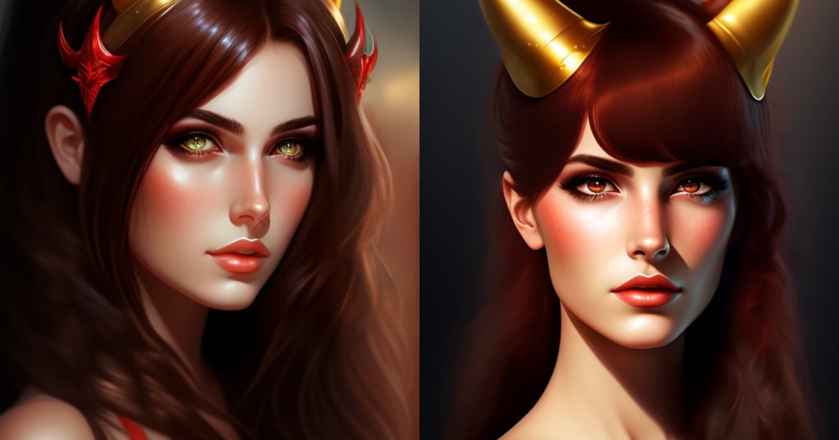Lexica - Devil girl, devil horns, brown hair, tired face, frowning ...