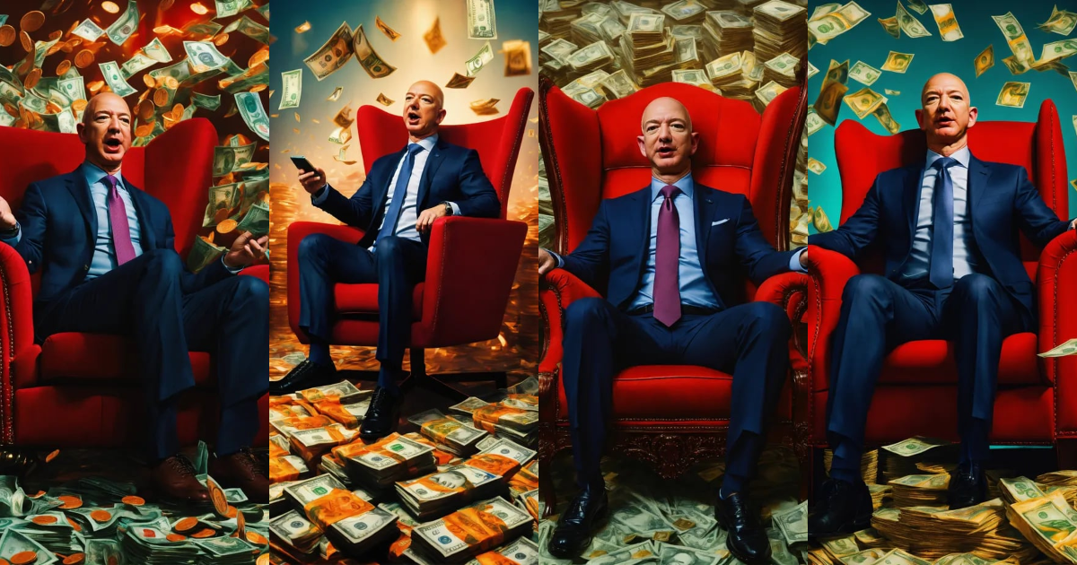 Lexica - Jeff Bezos is screaming and sits in a red highback chair in a ...