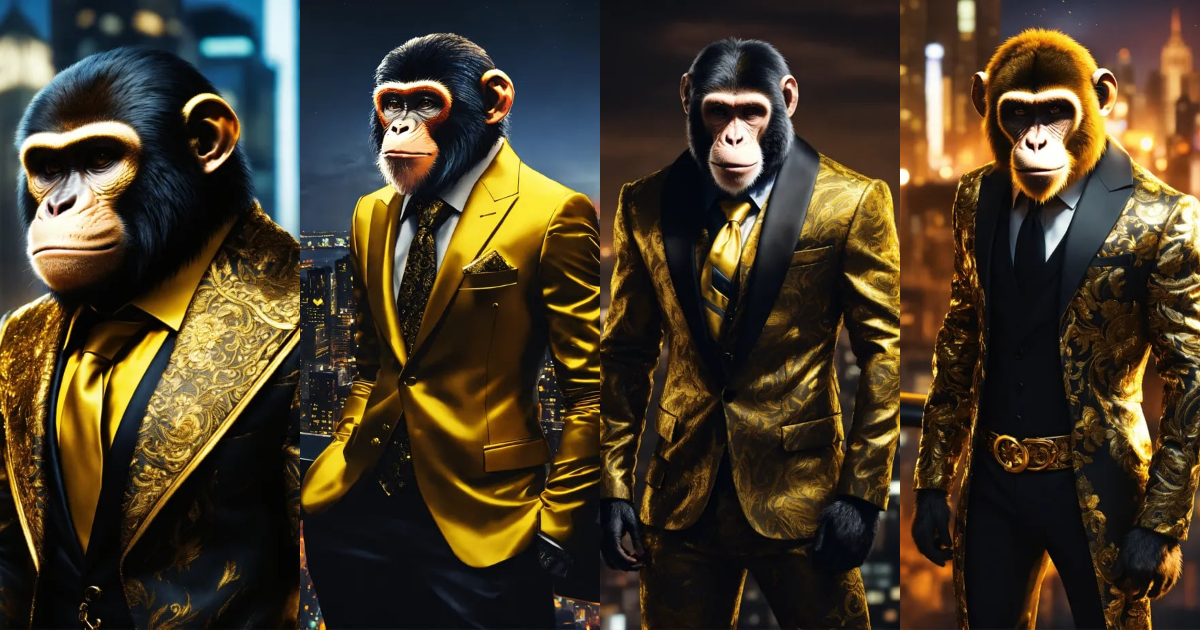 Lexica - Portrait of a monkey wearing a black and gold suit, ultra ...