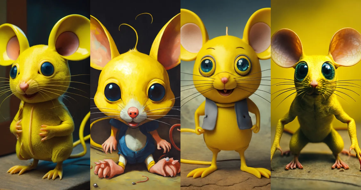 Lexica - Yellow mouse with six eyes and human legs