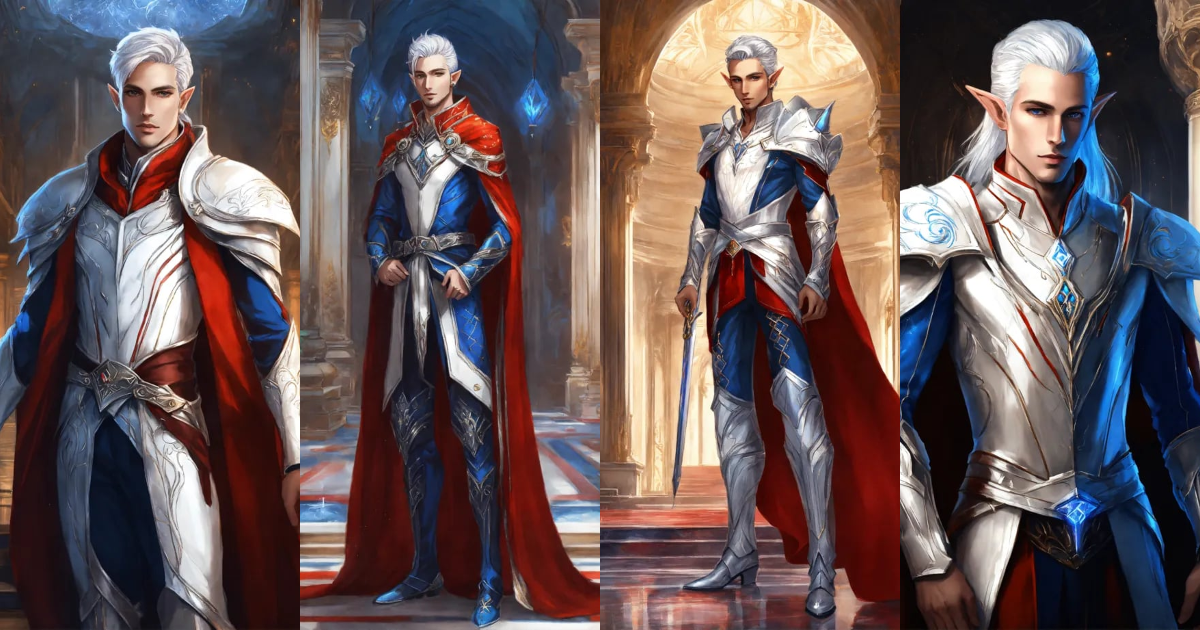 Lexica - Drawing of an elf, royalty, sci fi, cybernetic, white and red ...