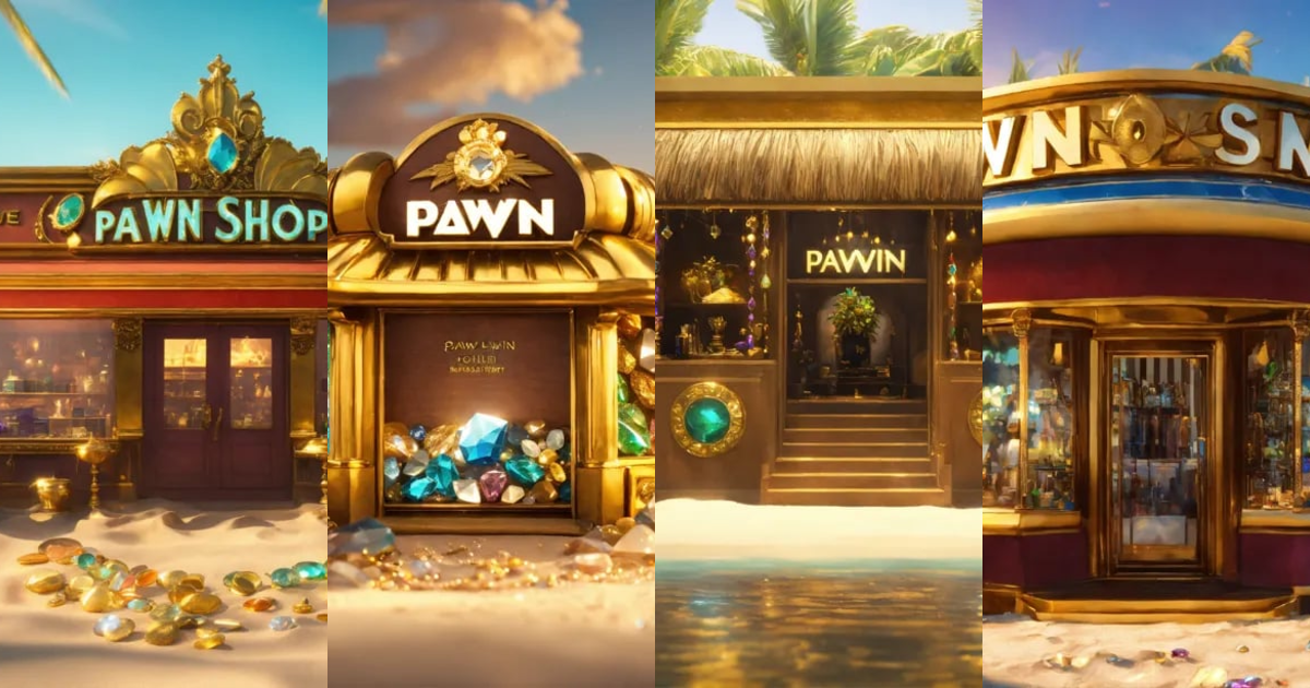 Lexica - Pawn shop LOGO , NFT Store on the beach , gemstones and ...