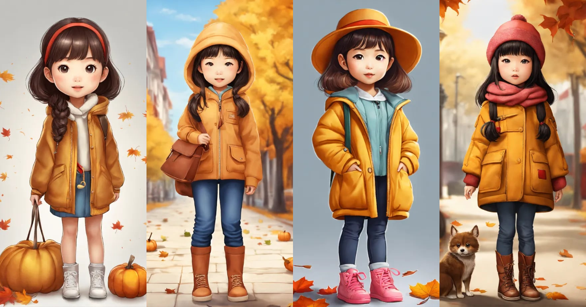 Lexica - Cartoon cute little Asian girl wearing fall clothes, no bag ...