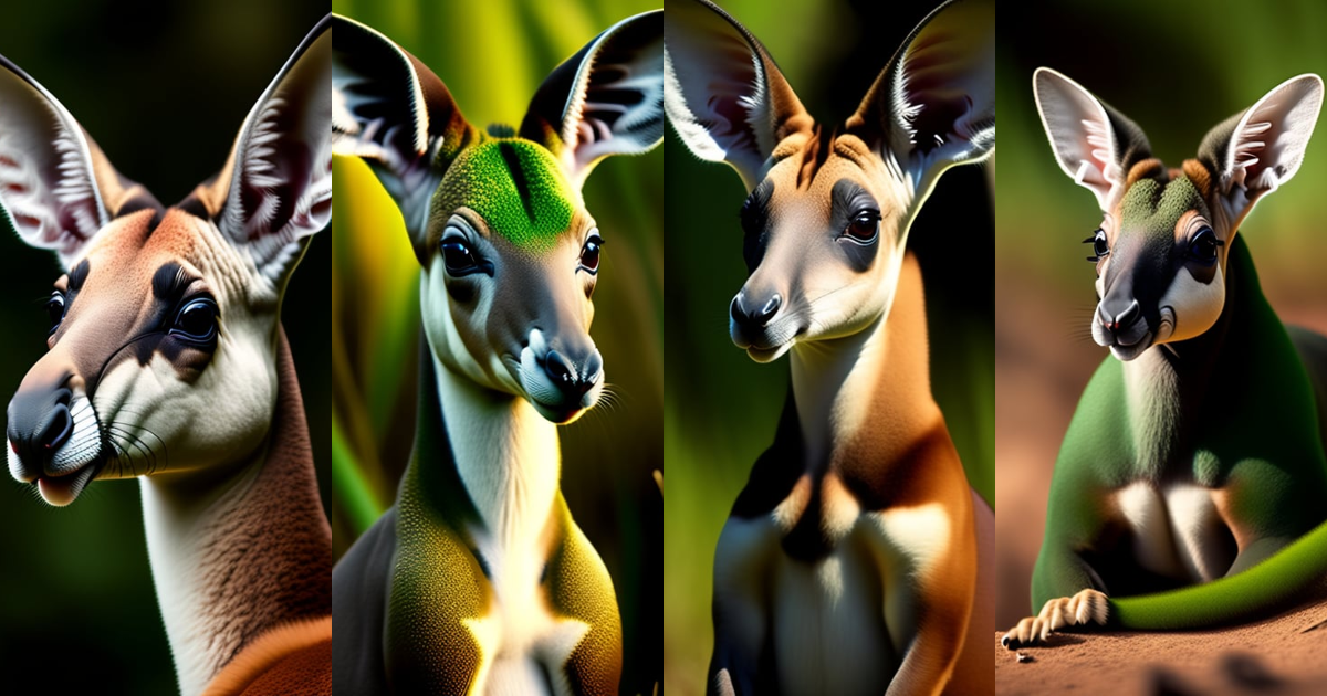 Lexica - Hairless kangaroo, camo green, big mouth, sharp teeth, black ...