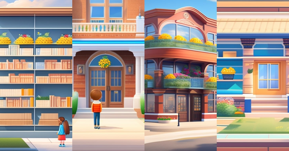 Lexica - The background is shelves with library books, on the right is ...