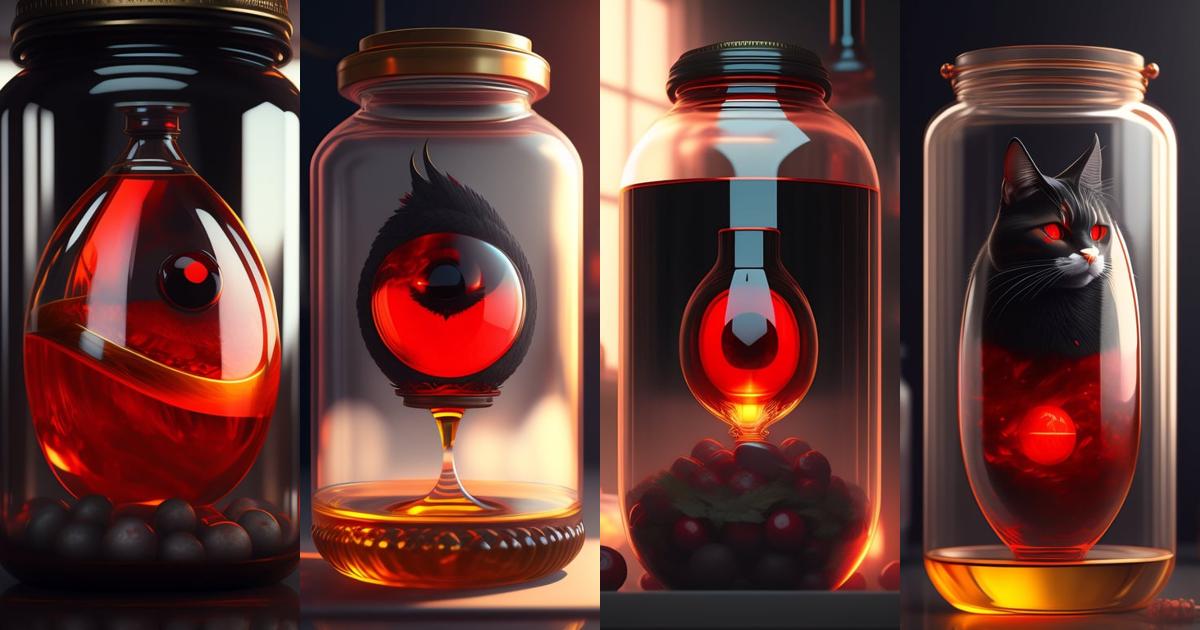 Lexica - An evil spirit with one red eye inside a jar, set in an ...