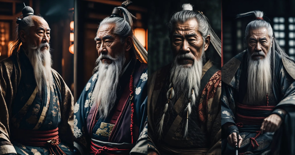 Lexica - Dark moody aesthetic, wise old japanese samurai with a long ...