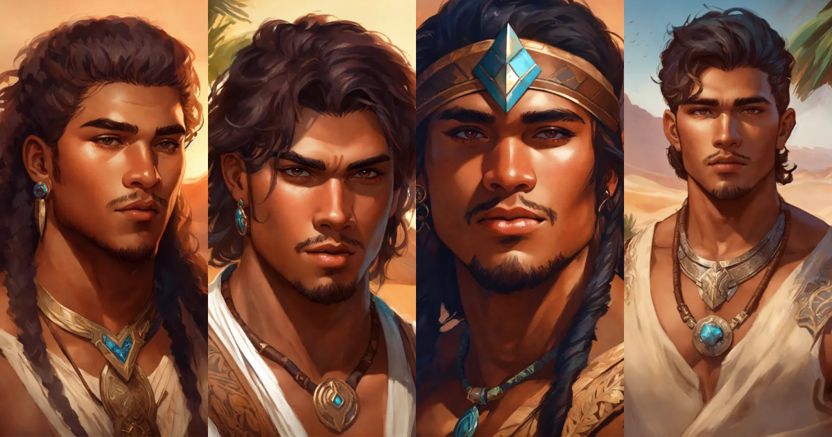 Lexica - Portrait of polynesian man, age 20, prince, muscular, desert ...