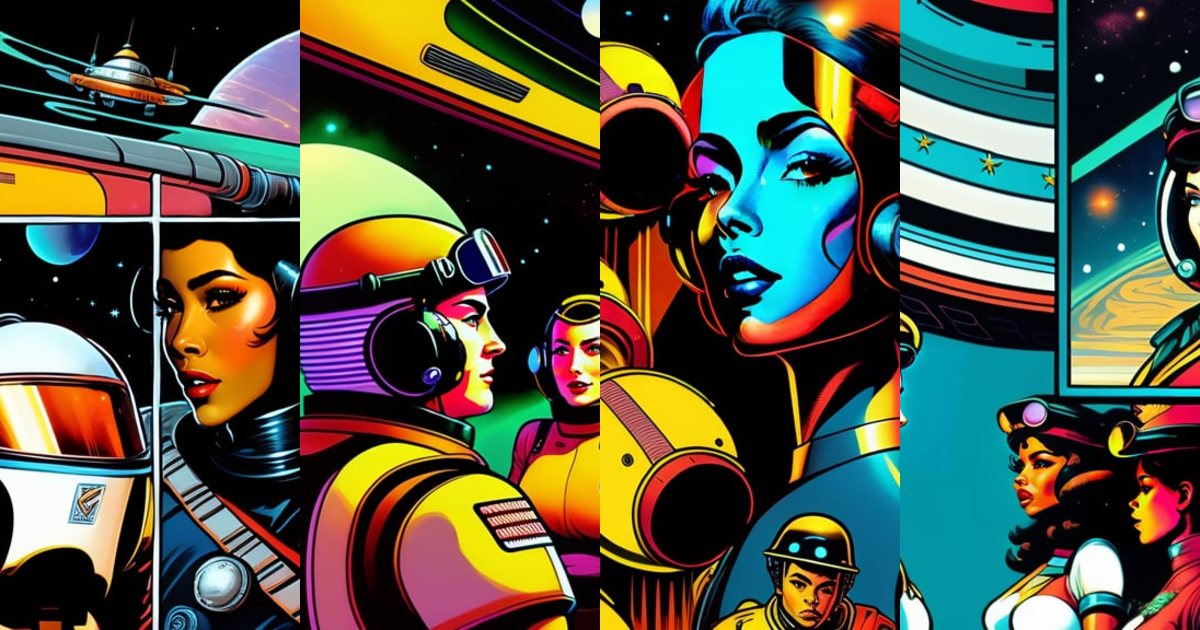 Lexica - Retro space captain giving commands to the crew in spacecraft ...