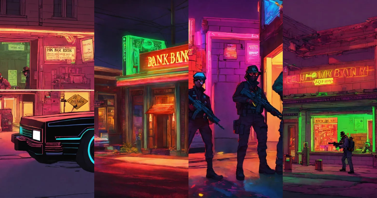 Lexica - Neon-lit town bank heist