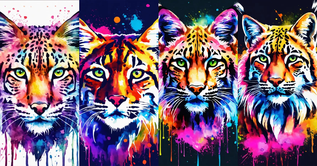 Lexica - A neon watercolor lynx watercolor effect and neon splashes ...