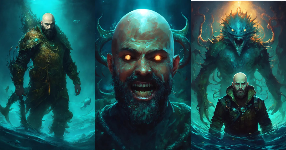 Lexica - A young bald man with beard creature of the deep, with sharp ...