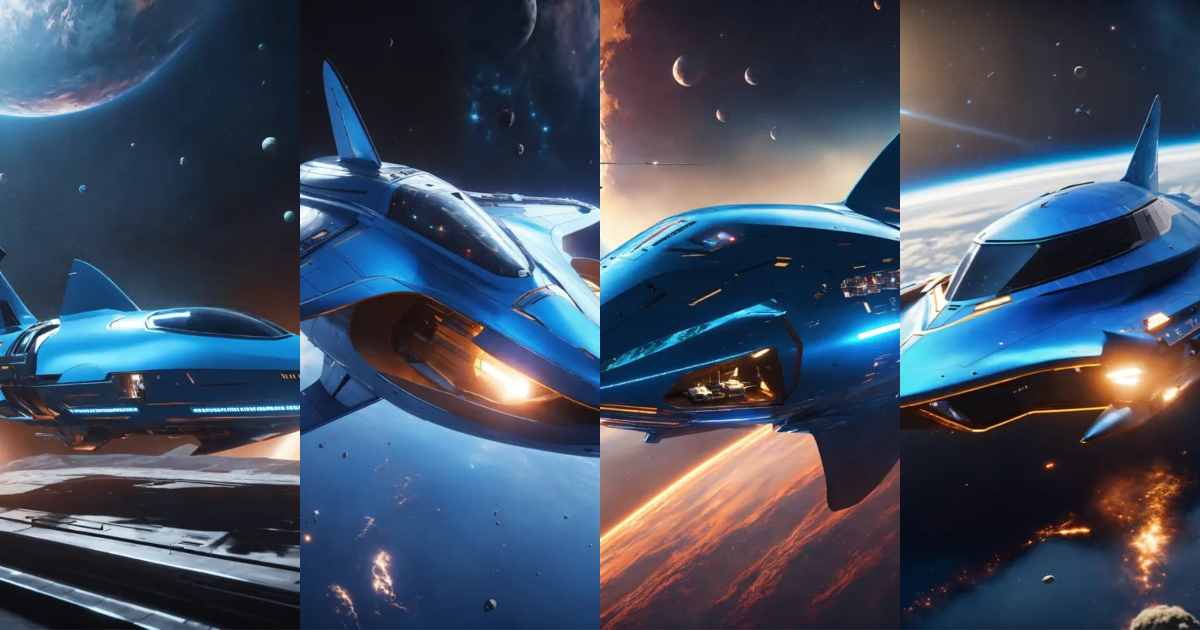 Lexica - Luxurious sleek blue shark space yacht shooting out in deep ...