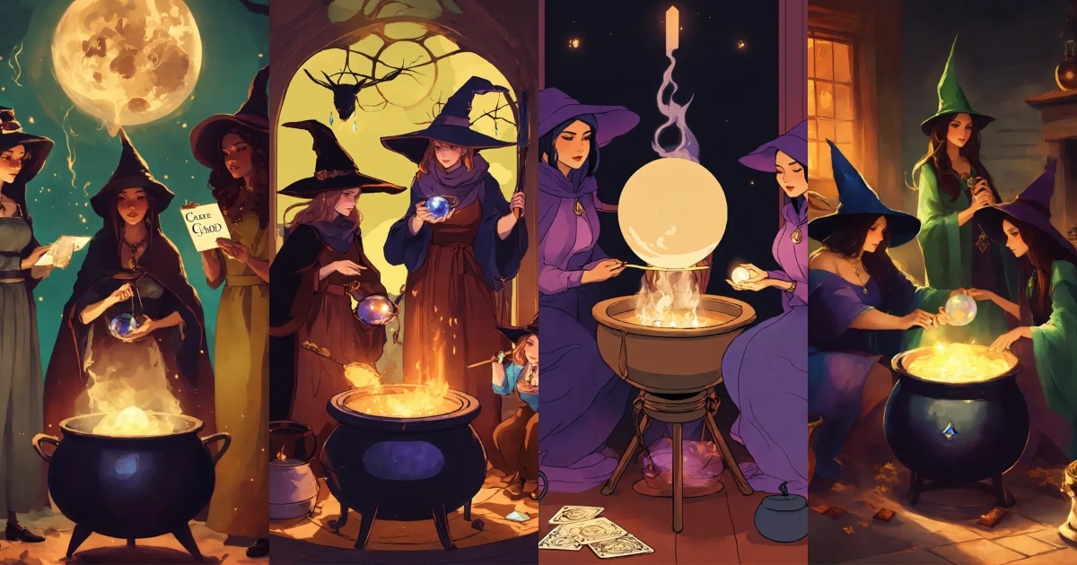 Lexica - Three witches, their atmosphere otherworldly. One stirring a ...