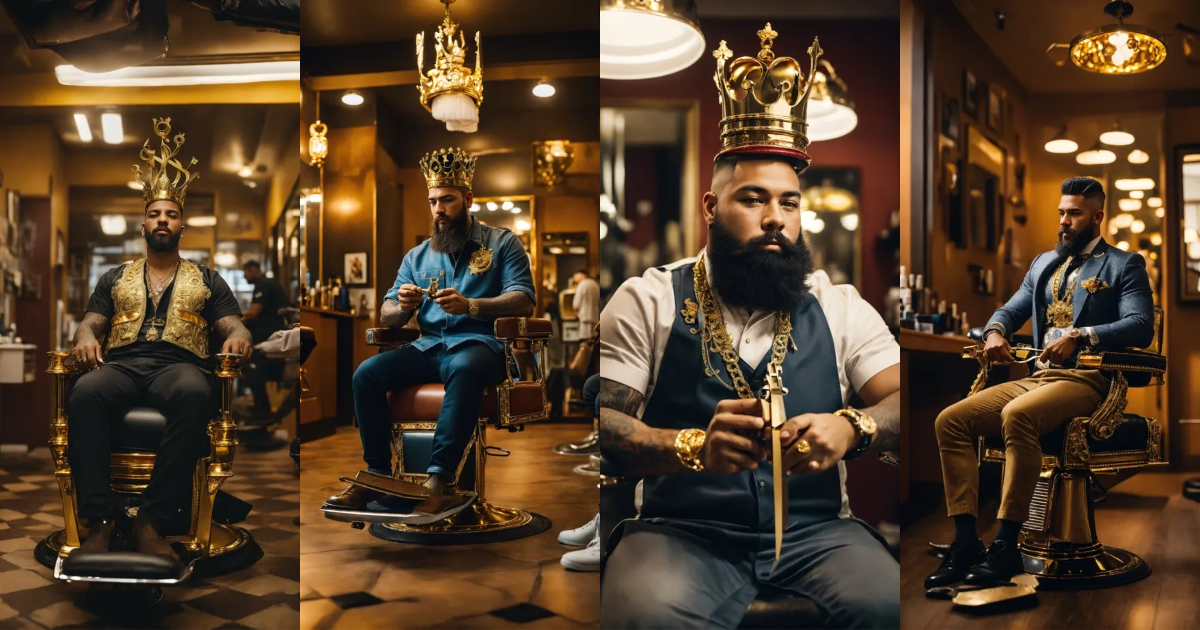Lexica - A cool barberman with golden scissor and golden crown over his ...