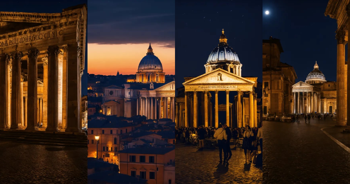 Lexica - Rome pantheon skyline night 4k very detailed