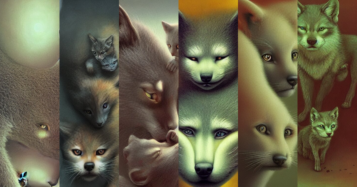 Lexica - Painting of hybrid between baby cat & baby wolf, intercrossed ...