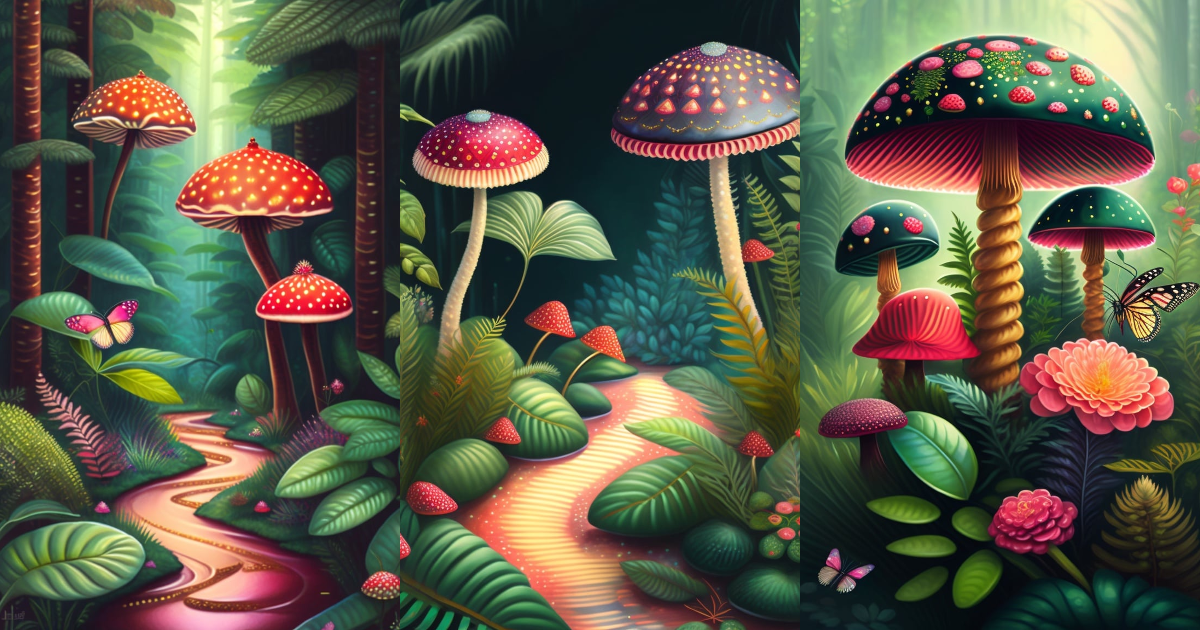 Lexica - Magic trippy strawberry jewel encrusted mushrooms grow through ...