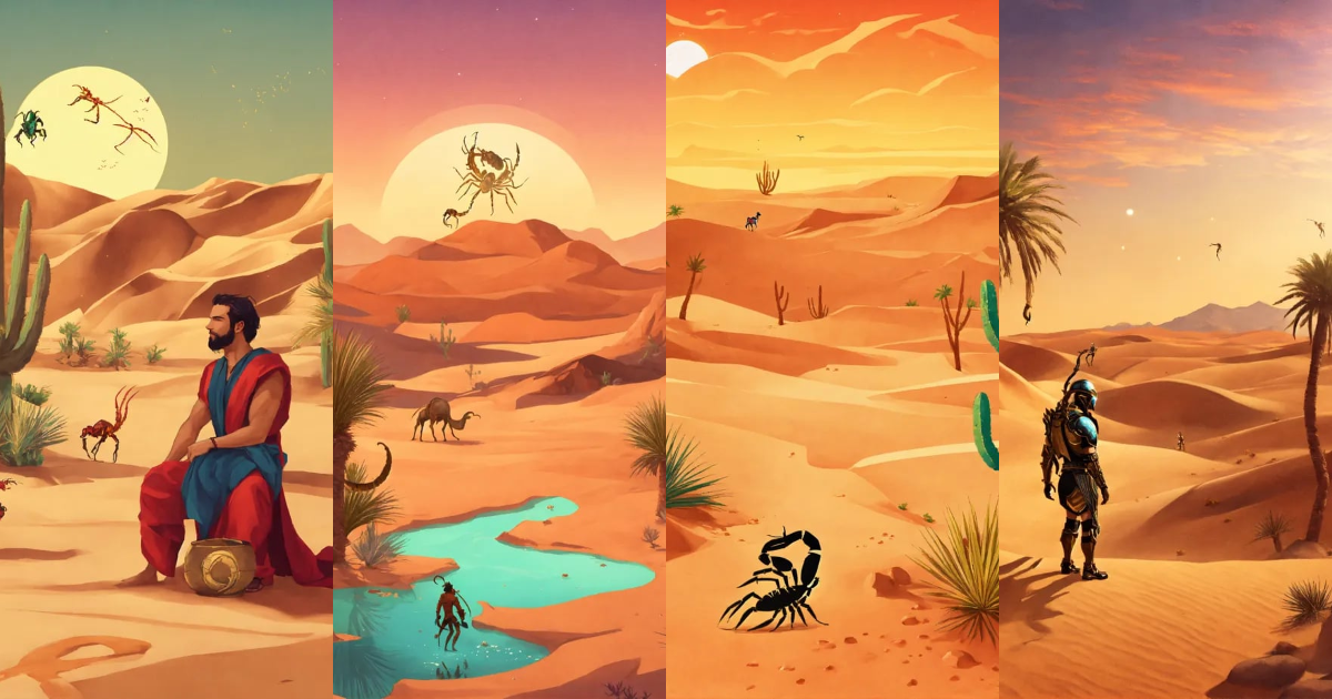 Lexica - Desert oasis background with scorpio zodiac them with a ...