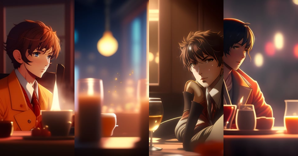 Lexica - Yagami light sitting on table dinner in dark room anime