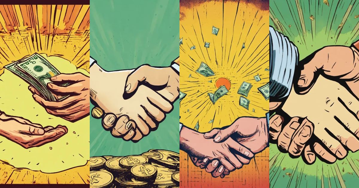 Lexica - One hand giving money to another hand in comics style