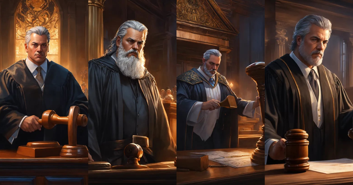 Lexica - Portrait painting of a judge banging the wooden hammer, jury ...