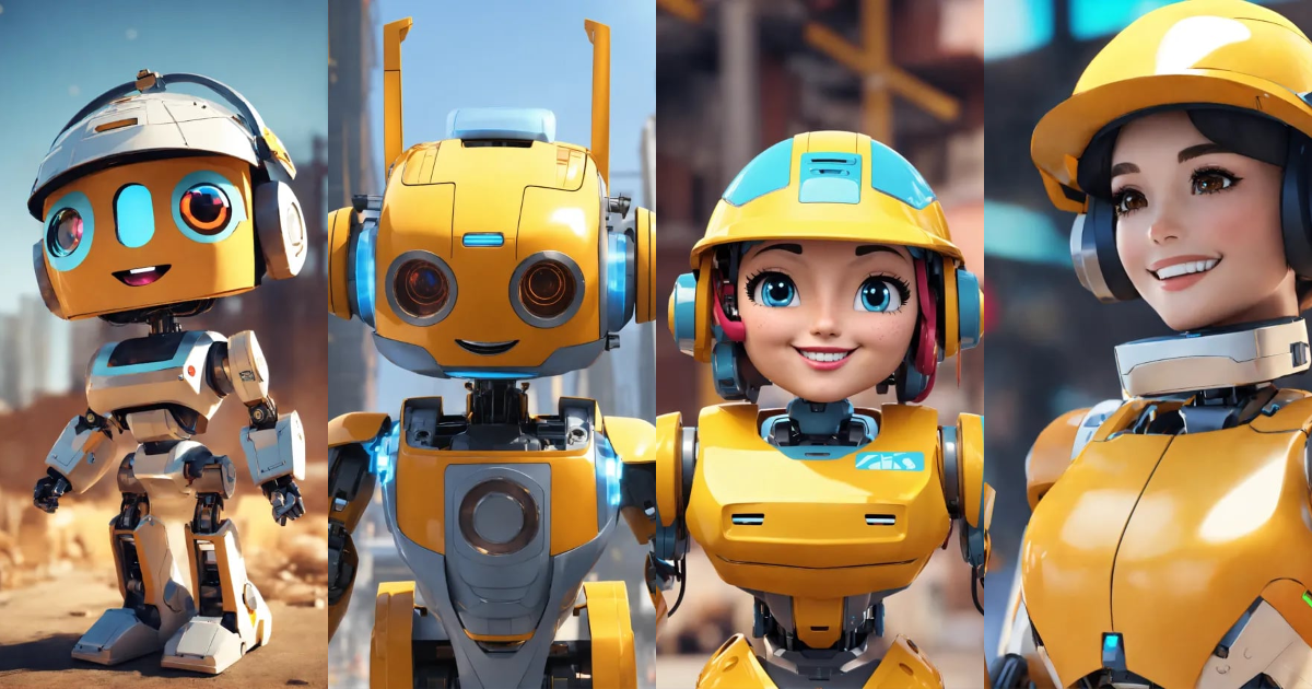 Lexica - Generates a female bot construction, a very smiling animated ...