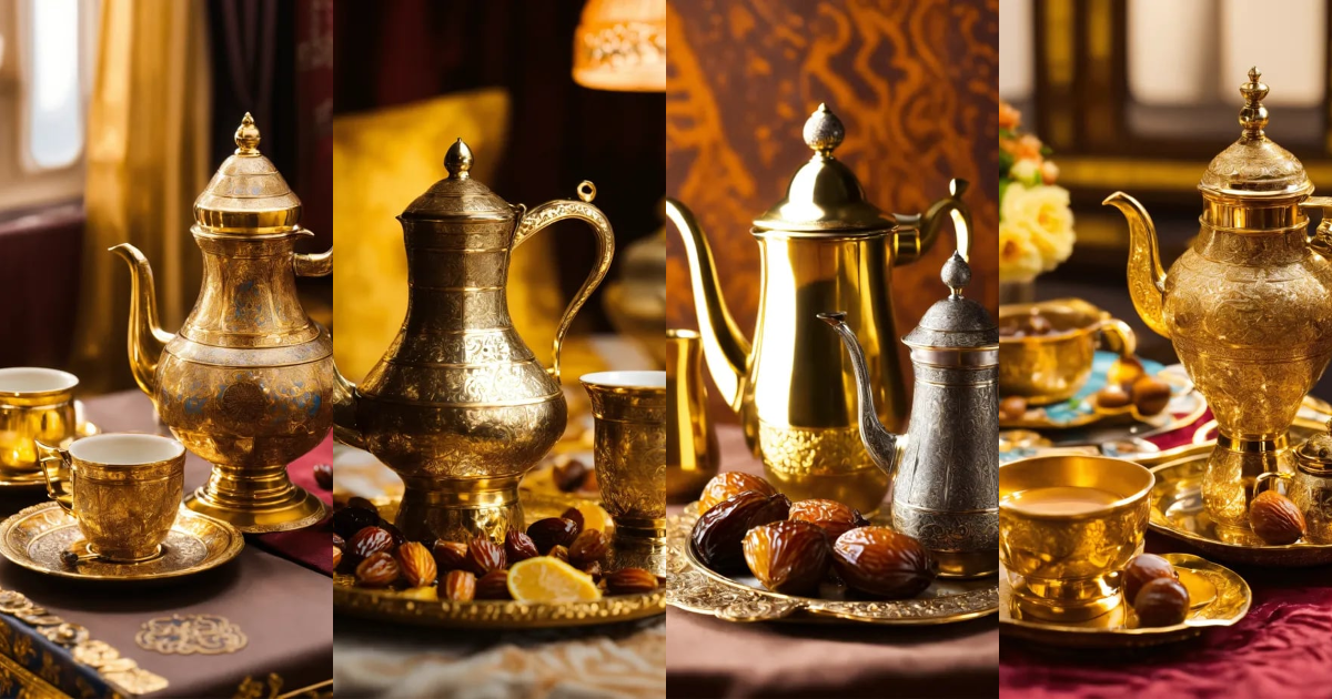Lexica - Airplane Arabic coffee pot set with dates and laban on table ...