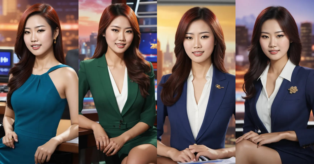 Lexica - Realistic gorgeous asian women as a news anchor women.