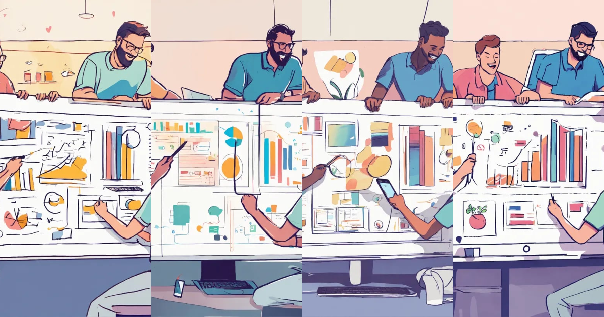 Lexica - Very simple drawing of a cheerful team working together behind ...